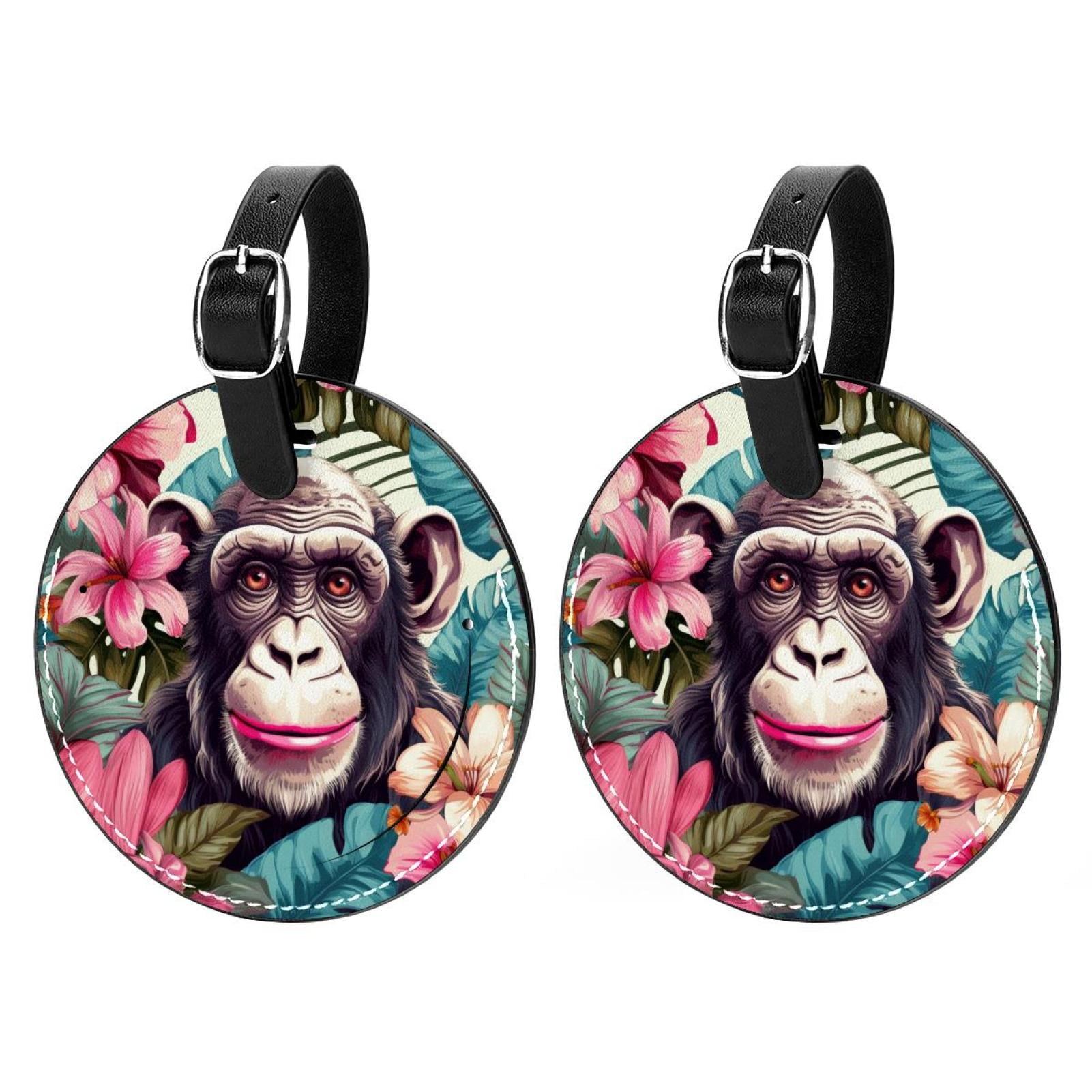 Monkey 2Pcs PU Leather Round Luggage Tags with Privacy Cover and Name ...