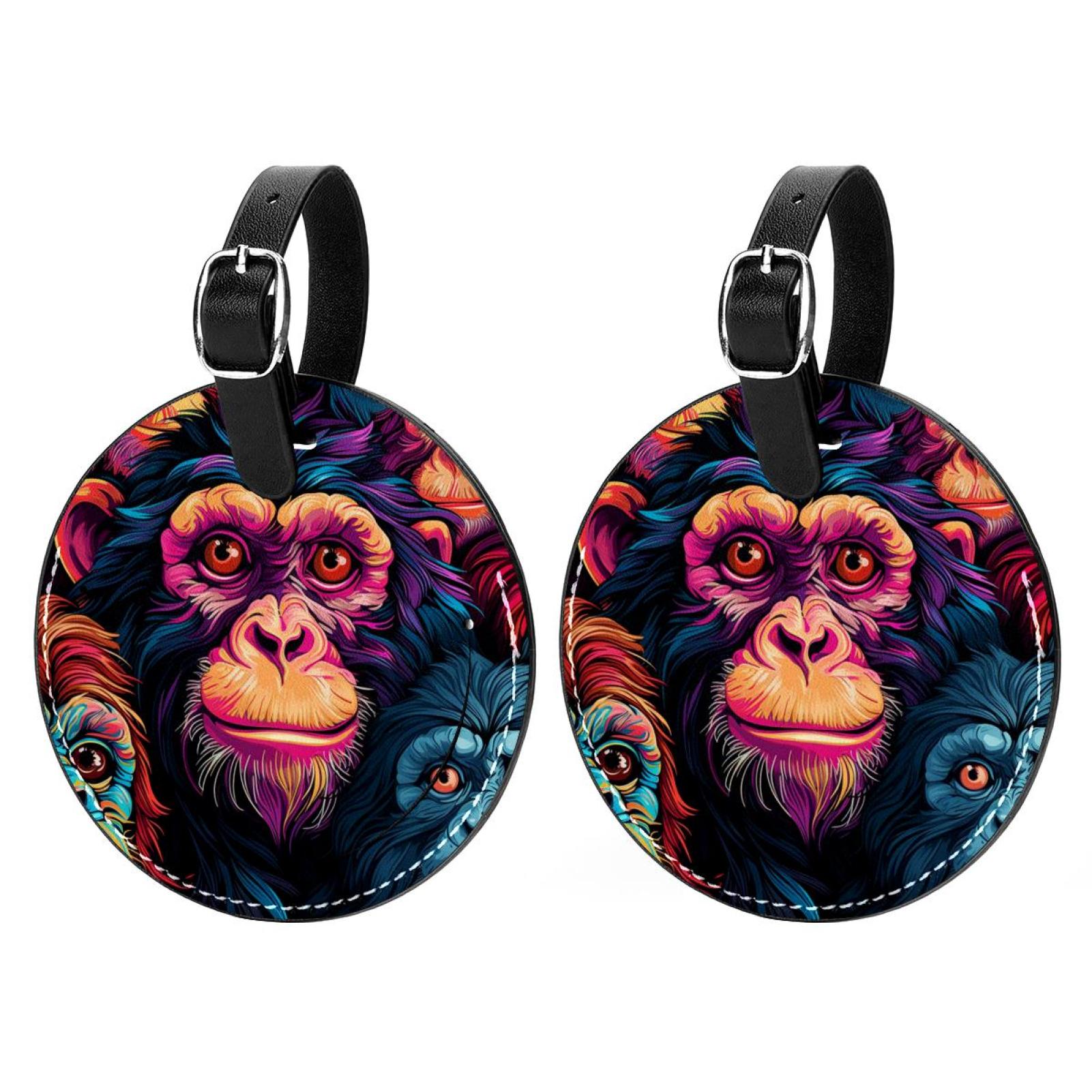 Monkey 2Pcs PU Leather Round Luggage Tags with Privacy Cover and Name ...
