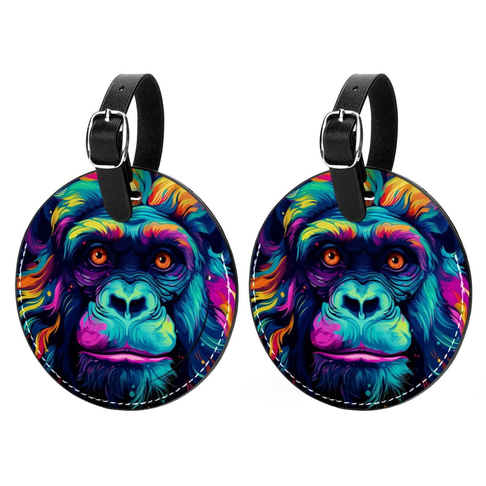 Monkey 2Pcs PU Leather Round Luggage Tags with Privacy Cover and Name ...