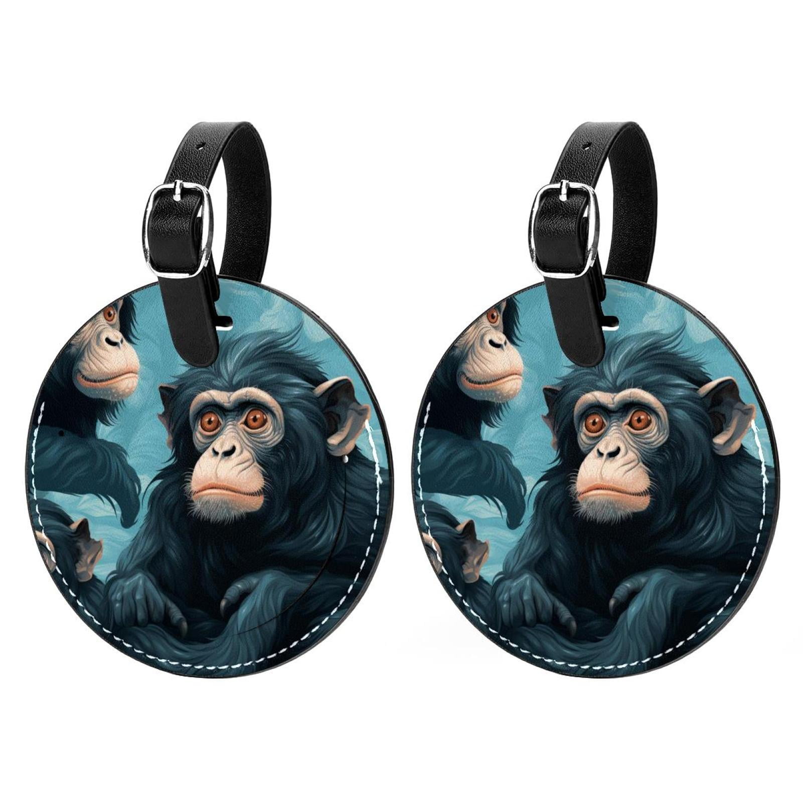 Monkey 2Pcs PU Leather Round Luggage Tags with Privacy Cover and Name ...