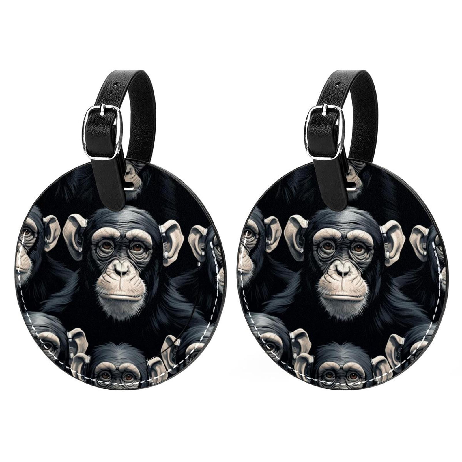 Monkey 2Pcs PU Leather Round Luggage Tags with Privacy Cover and Name ...