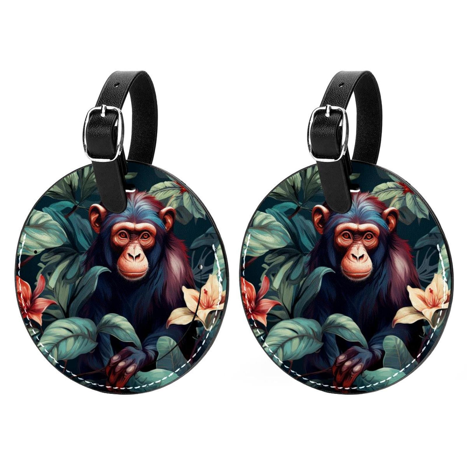 Monkey 2Pcs PU Leather Round Luggage Tags with Privacy Cover and Name ...