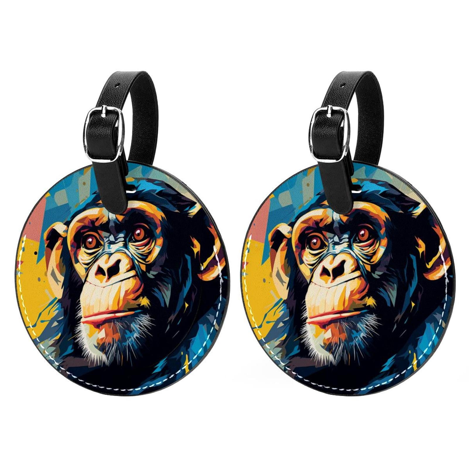 Monkey 2Pcs PU Leather Round Luggage Tags with Privacy Cover and Name ...