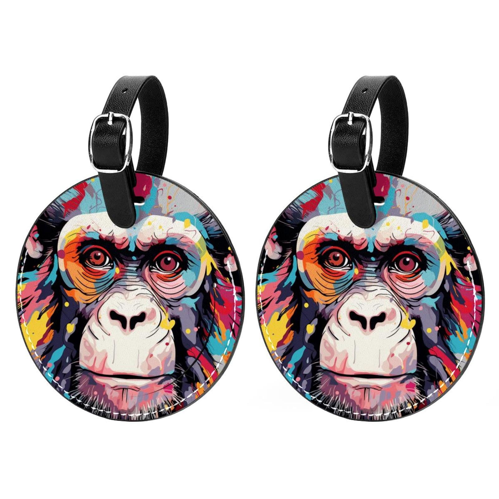Monkey 2pcs PU Leather Round Bag Tags with Privacy Cover and Name ID ...