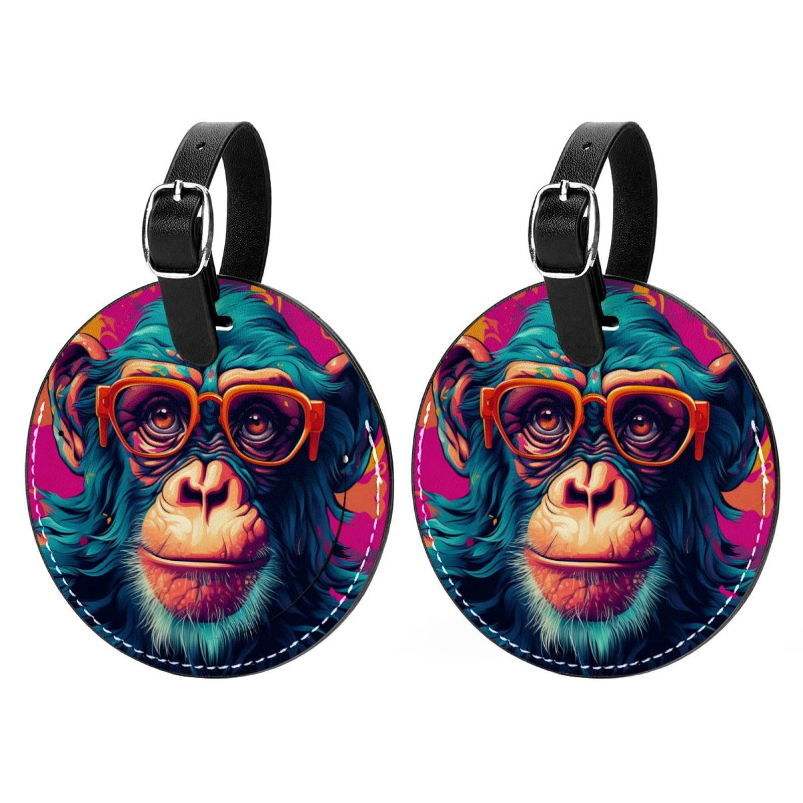 Monkey 2pcs PU Leather Round Bag Tags with Privacy Cover and Name ID ...