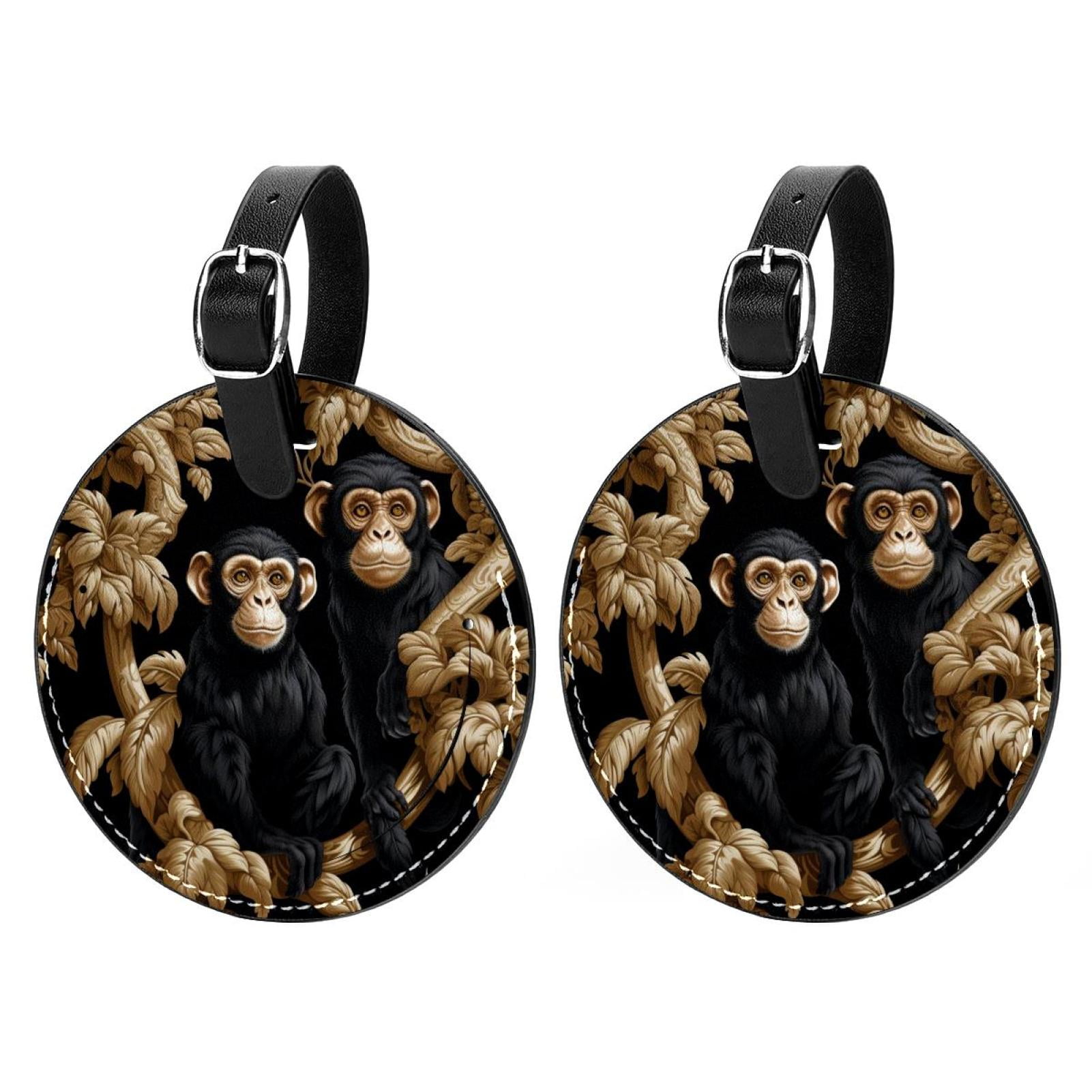 Monkey 2pcs PU Leather Round Bag Tags with Privacy Cover and Name ID ...