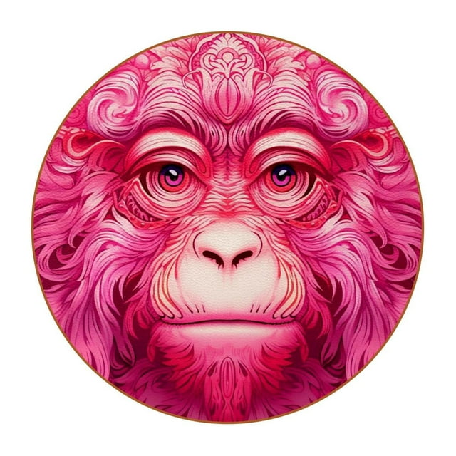 Monkey 6-Piece Microfiber Leather Round Coaster Set, 11x11 cm/4.3x4.3 ...