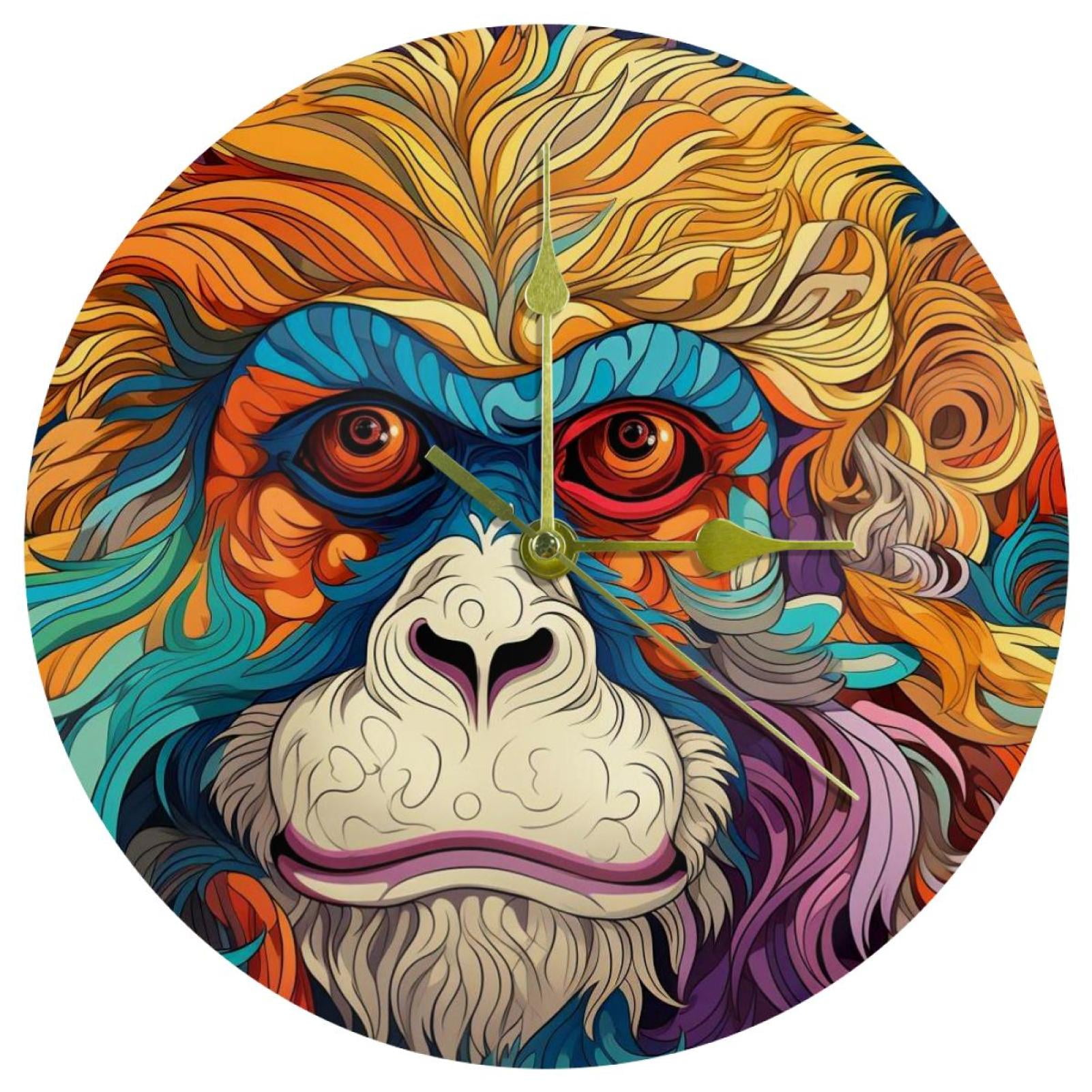Monkey 9.8 Inch Round Acrylic Wall Clock - Silent Non Ticking Battery ...