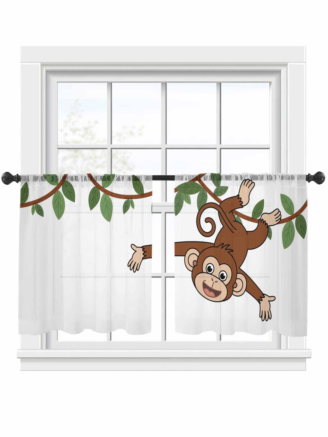 Monkey Animal Sheer Curtains 45 Inch Long 2 Panels, Vine Monkeys Cartoon Decoration Light ...