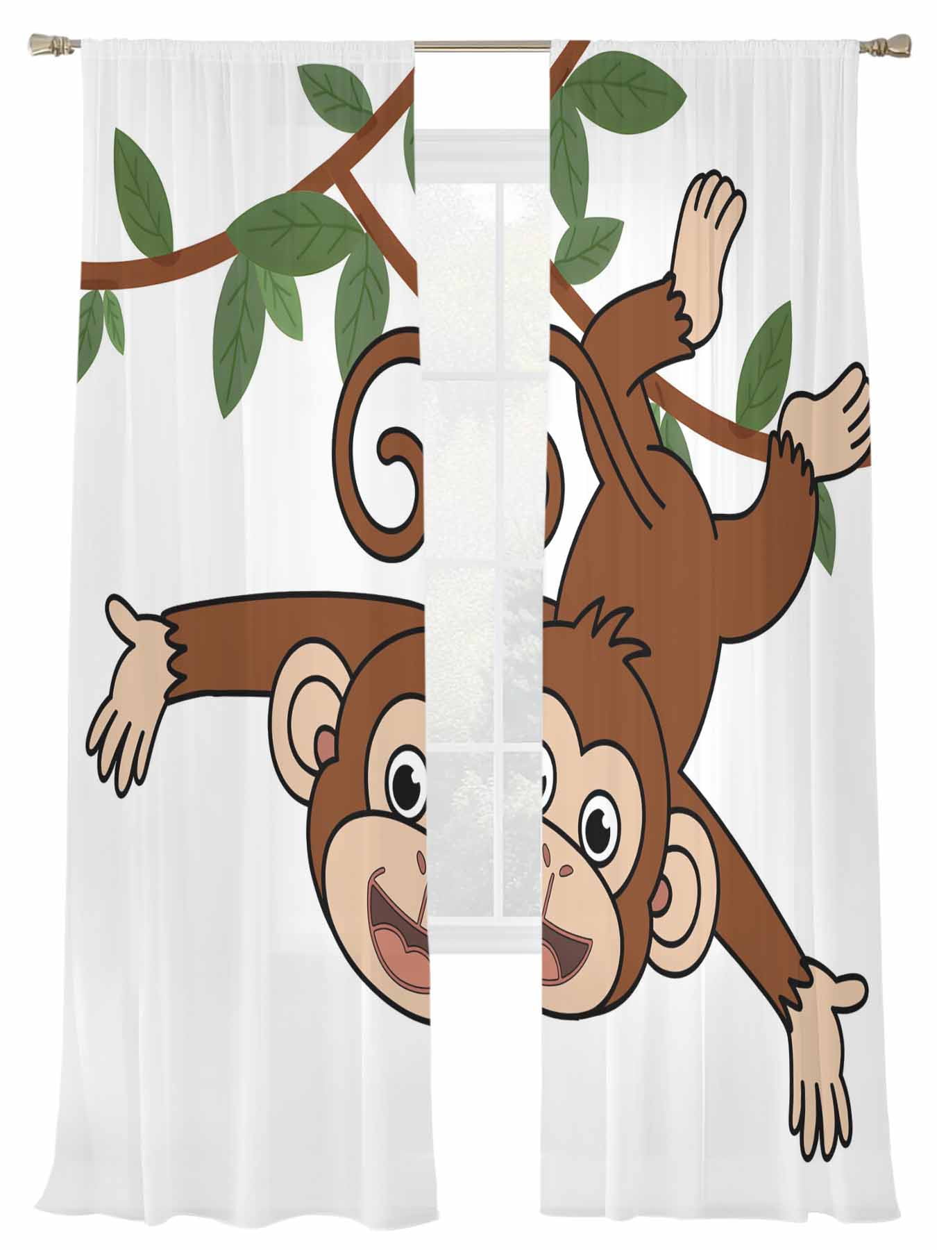 Monkey Animal Sheer Curtains 96 Inch Long 2 Panels, Vine Monkeys ...