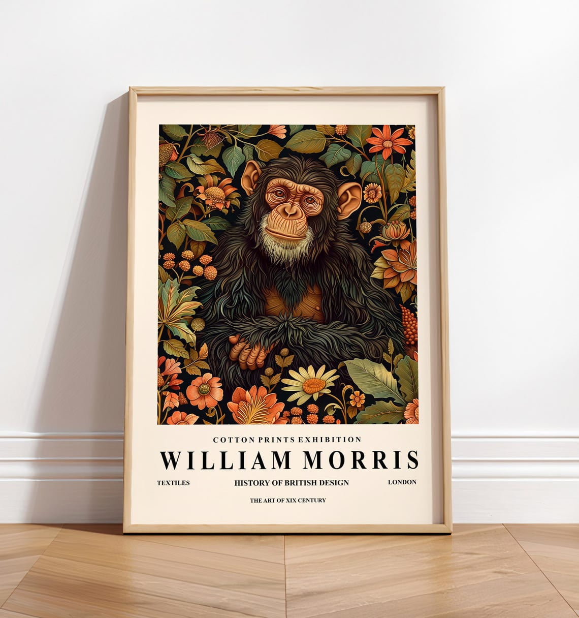 Monkey Art Print, William Morris Print, Animal Poster, Floral Wall Art ...