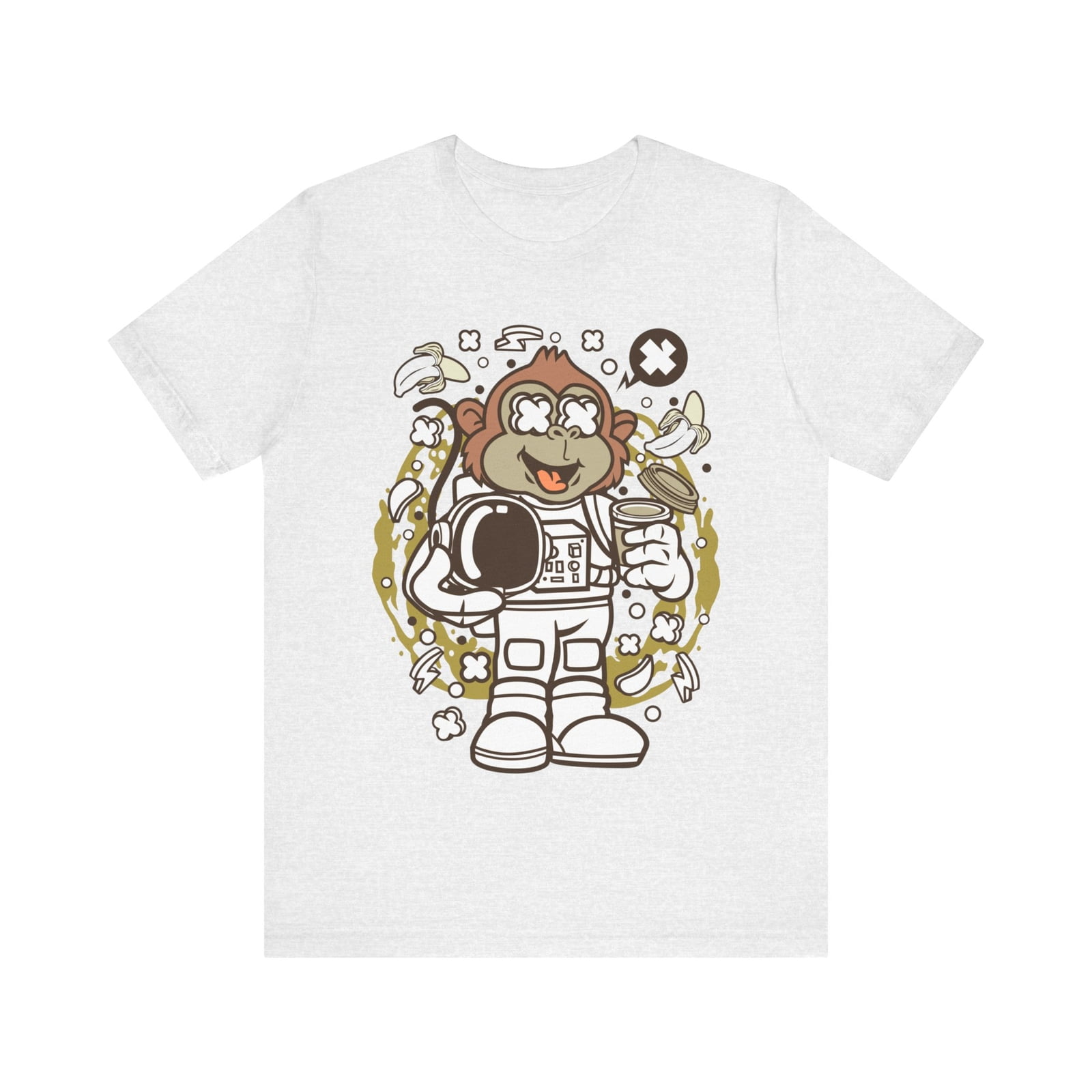 Monkey Astronaut Cartoon Style Men's Short Sleeve Ash T-Shirt Hipster ...