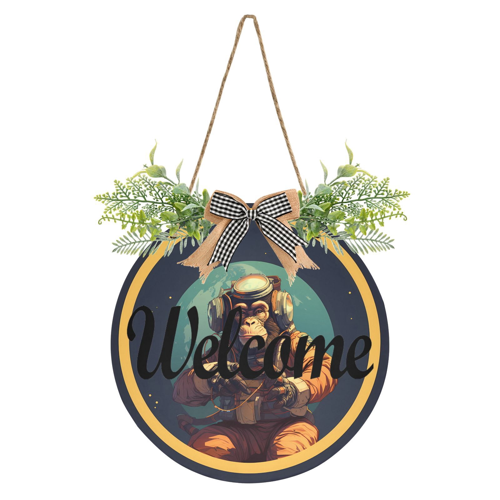 Monkey Astronaut Earth Welcome Sign for Front Door Wreath Door Sign for ...