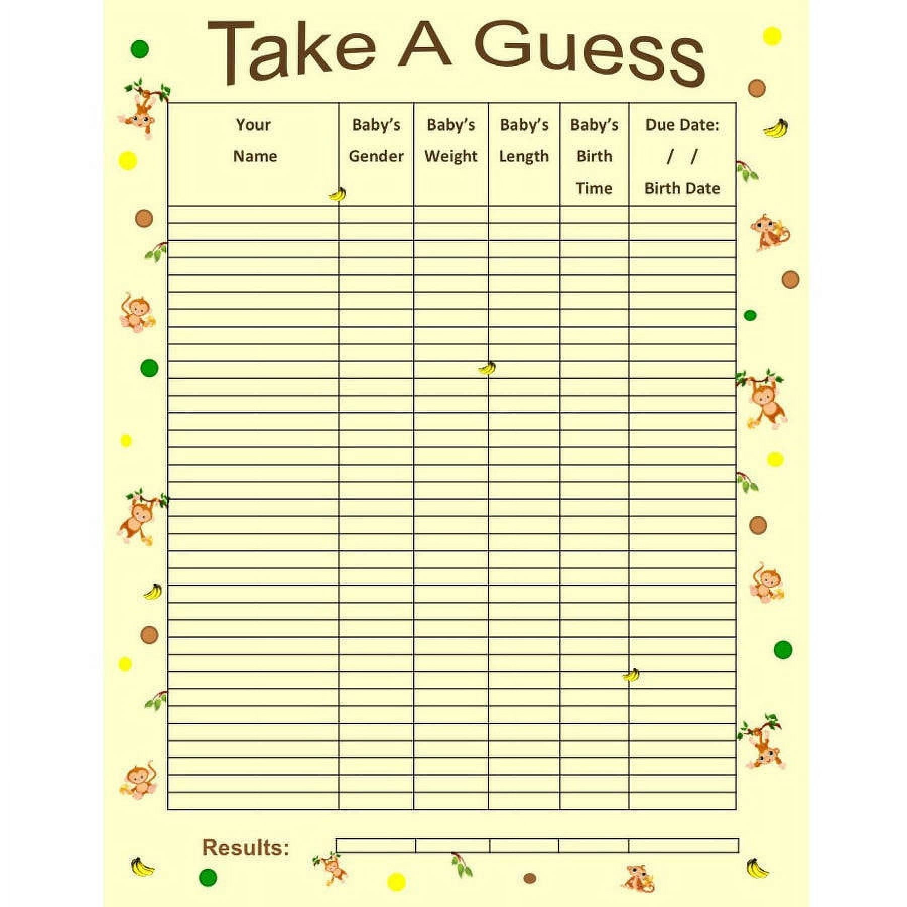 Monkey- Baby Guessing Game and Keepsake, Medium-35 Players, Bundle ...