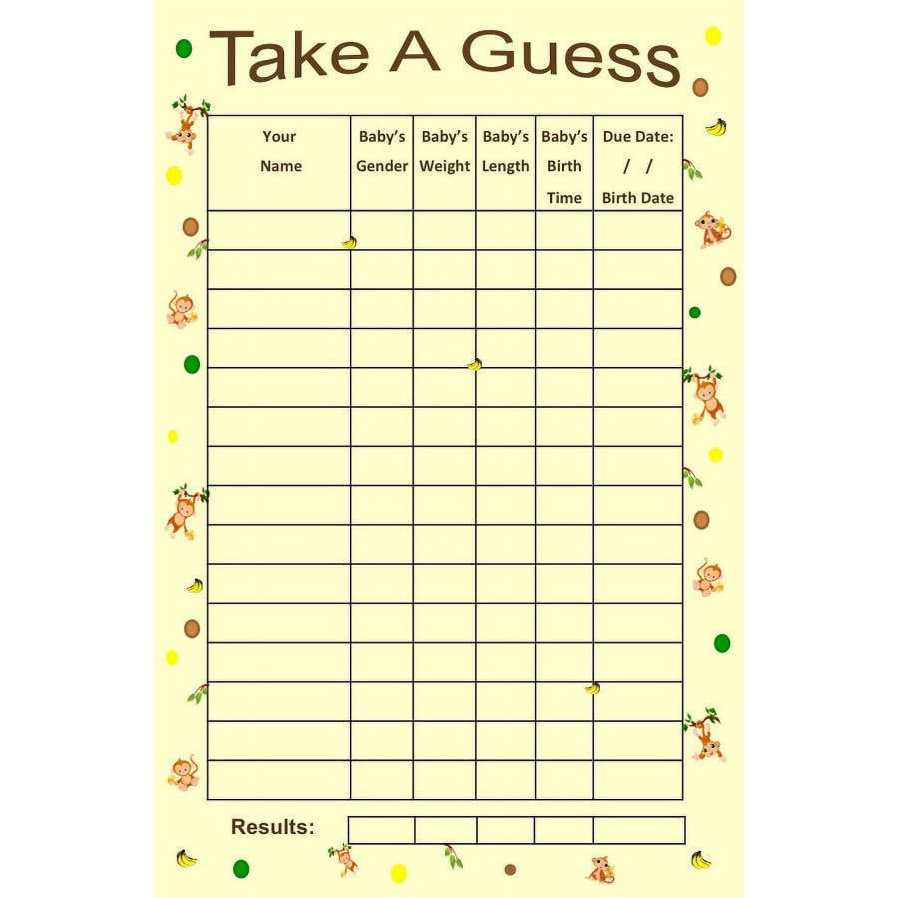 Monkey-Baby Guessing Game and Keepsake, Small-15 Players, Bundle Board ...