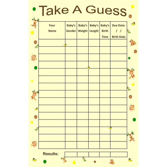 Monkey-Baby Guessing Game and Keepsake, Small-15 Players, Bundle Board ...