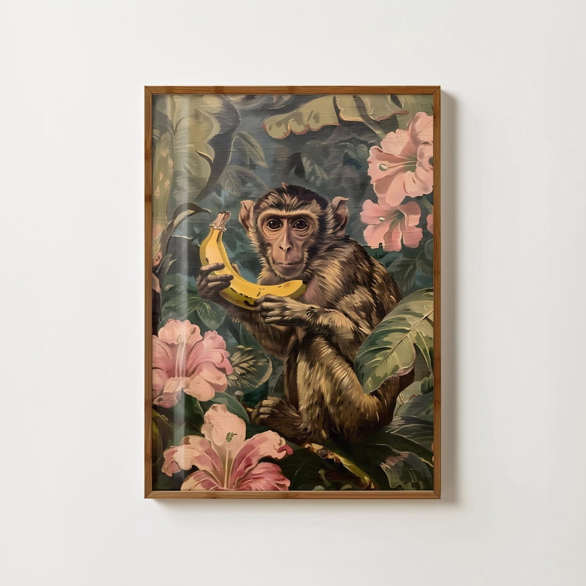Monkey With Banana Print Monkey Wall Art Jungle Decor Tropical Monkey ...