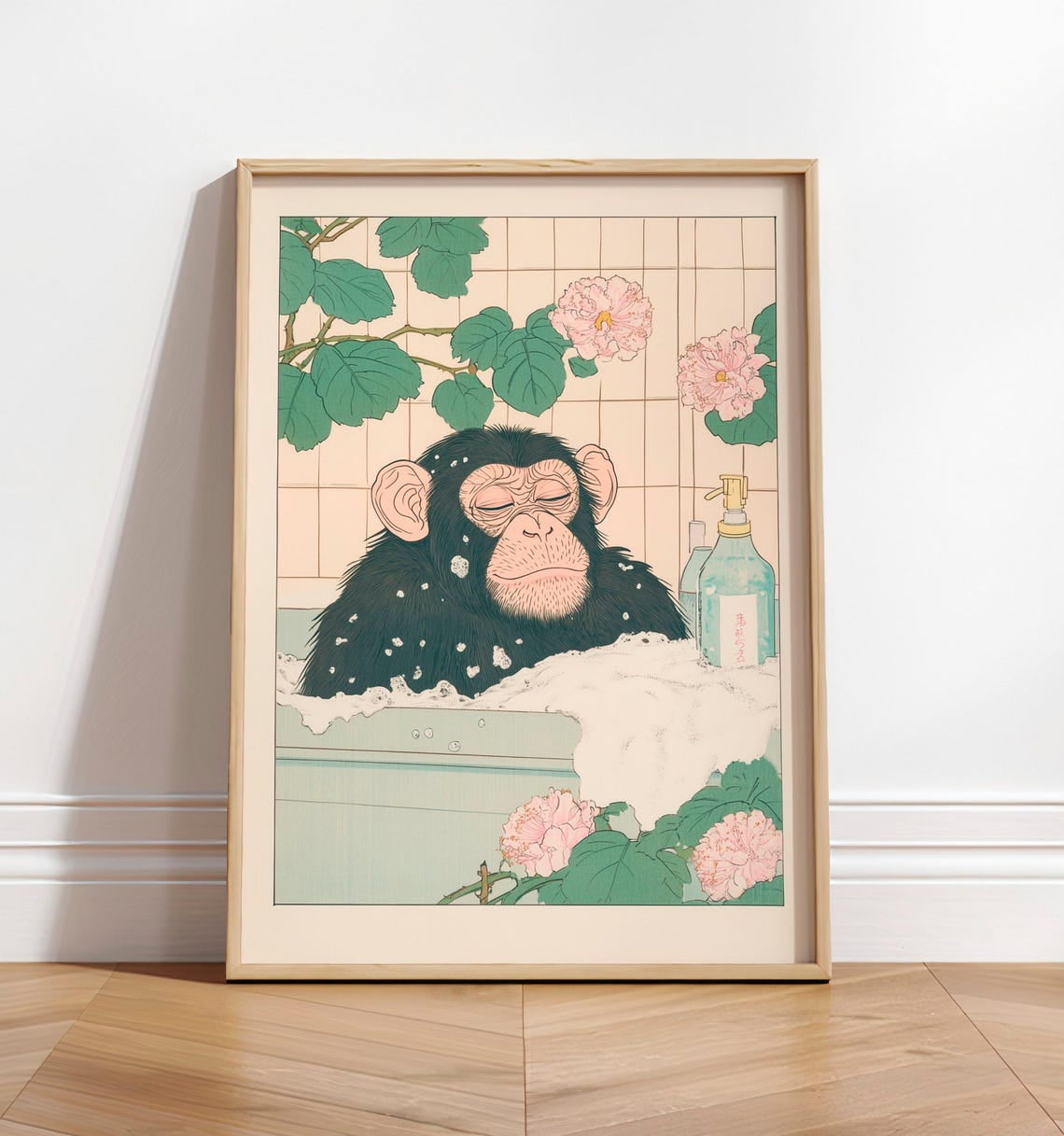 Monkey In A Bathtub Funny Art, Japanese Bathroom Print, Ukiyo-E Art ...