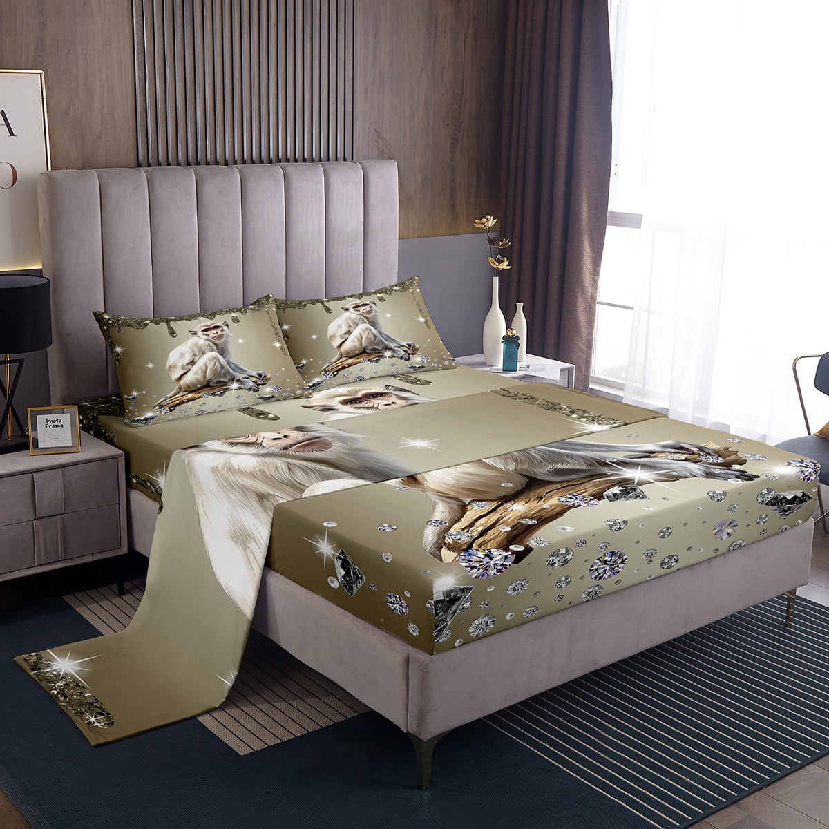 Monkey Bed Sheets Set Brown Sequin Fluid Art Sheets,Crystal Diamond ...