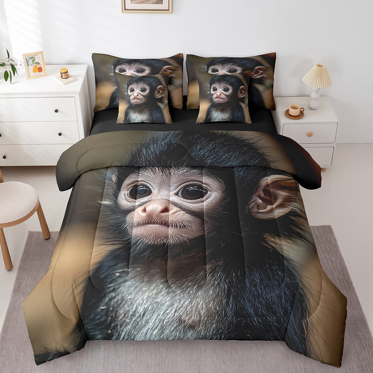 Monkey Bed in a Bag King Size Comforter Set 7 Pieces,Wild Animal ...