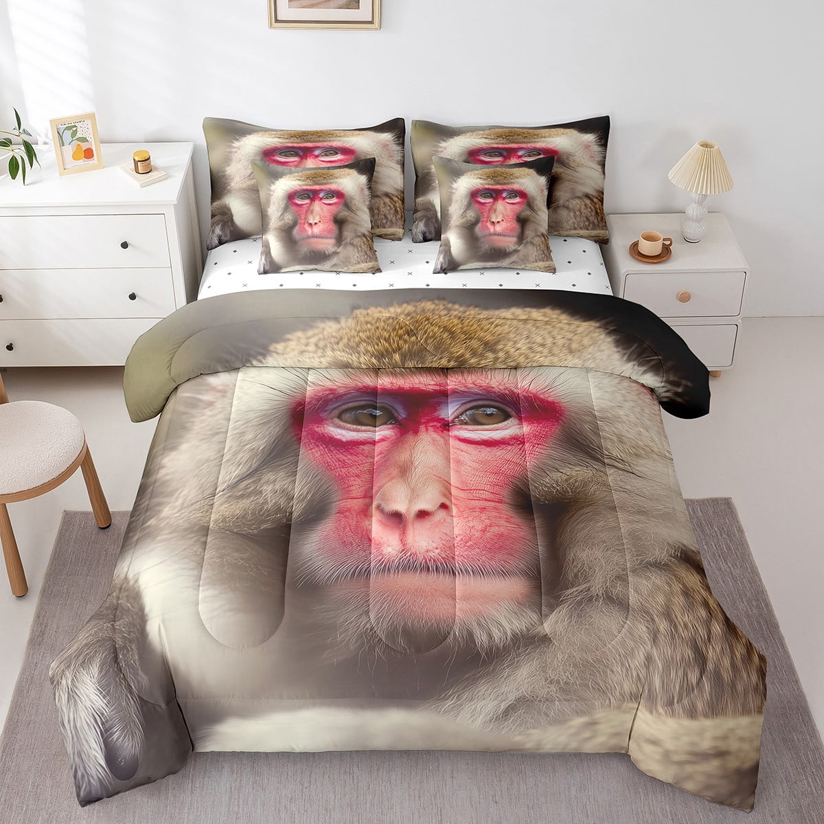 Monkey Bed in a Bag Queen Comforter Set 7 Piece,Wild Animals Bedding ...