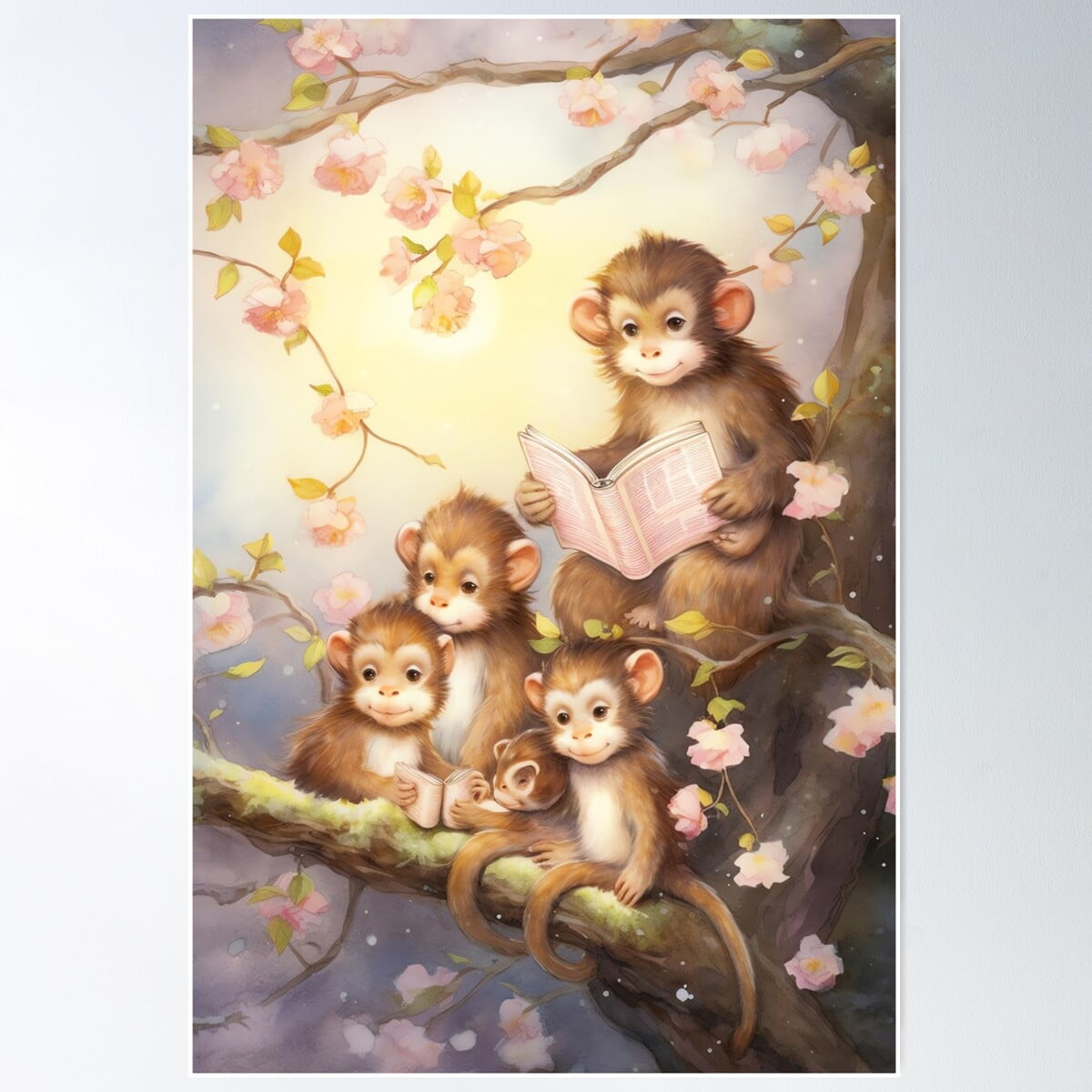 Monkey Bedtime Stories Poster Wall Art, Modern Wall Decor For Living ...