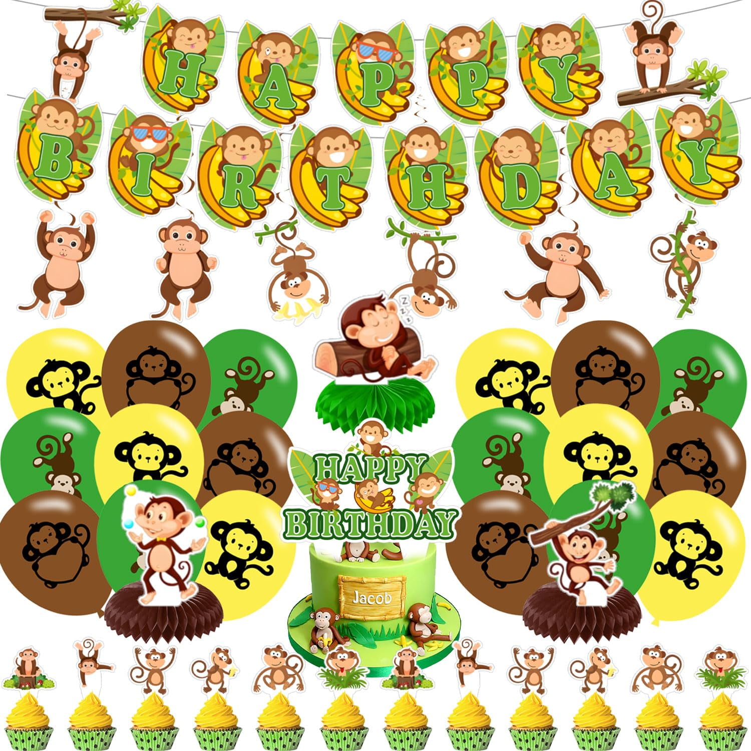 Monkey Birthday Party Supplies Jungle Safari AFN1Monkey Birthday ...