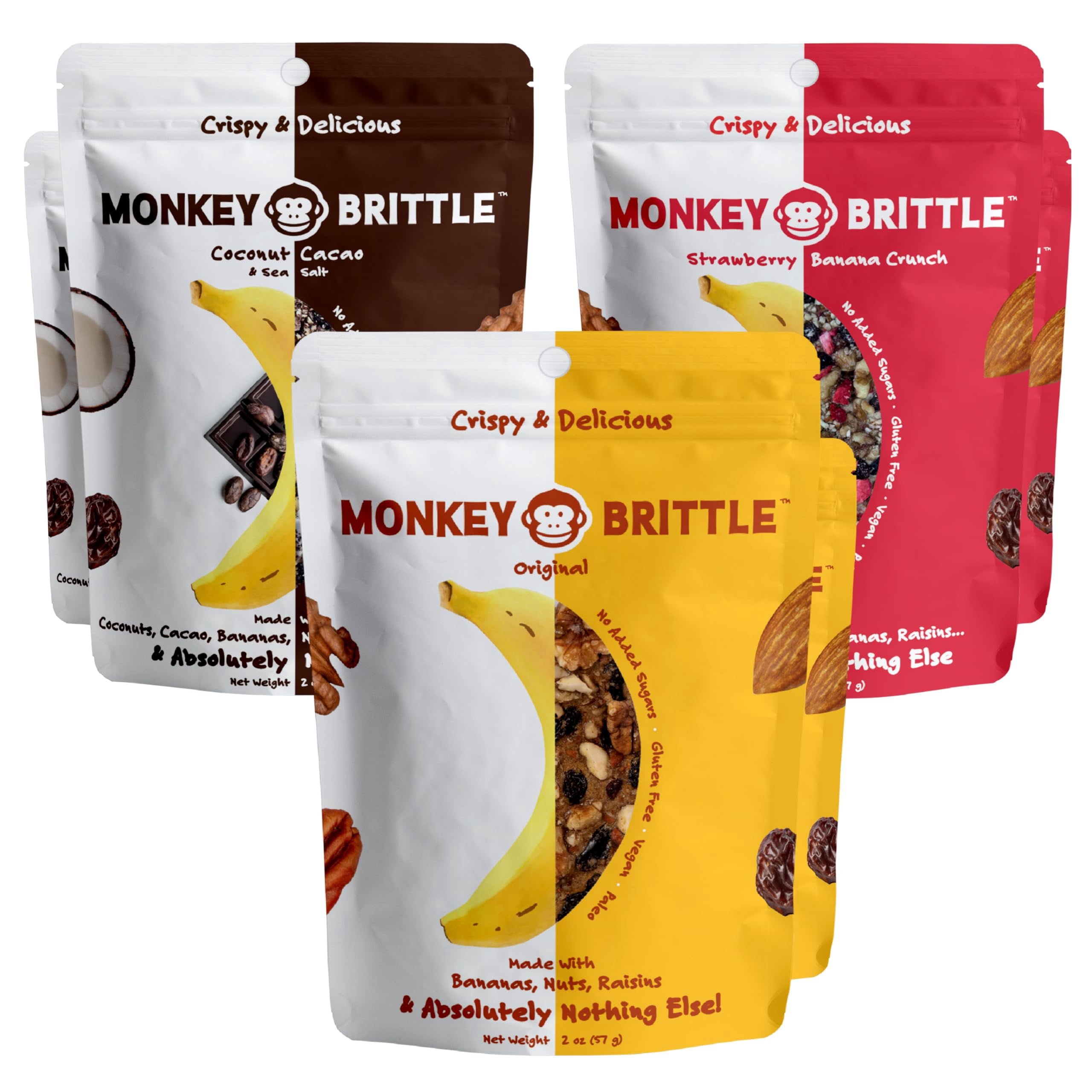 Monkey Brittle Healthy Snacks, BCF26 Crispy Plant-Based Treats All ...