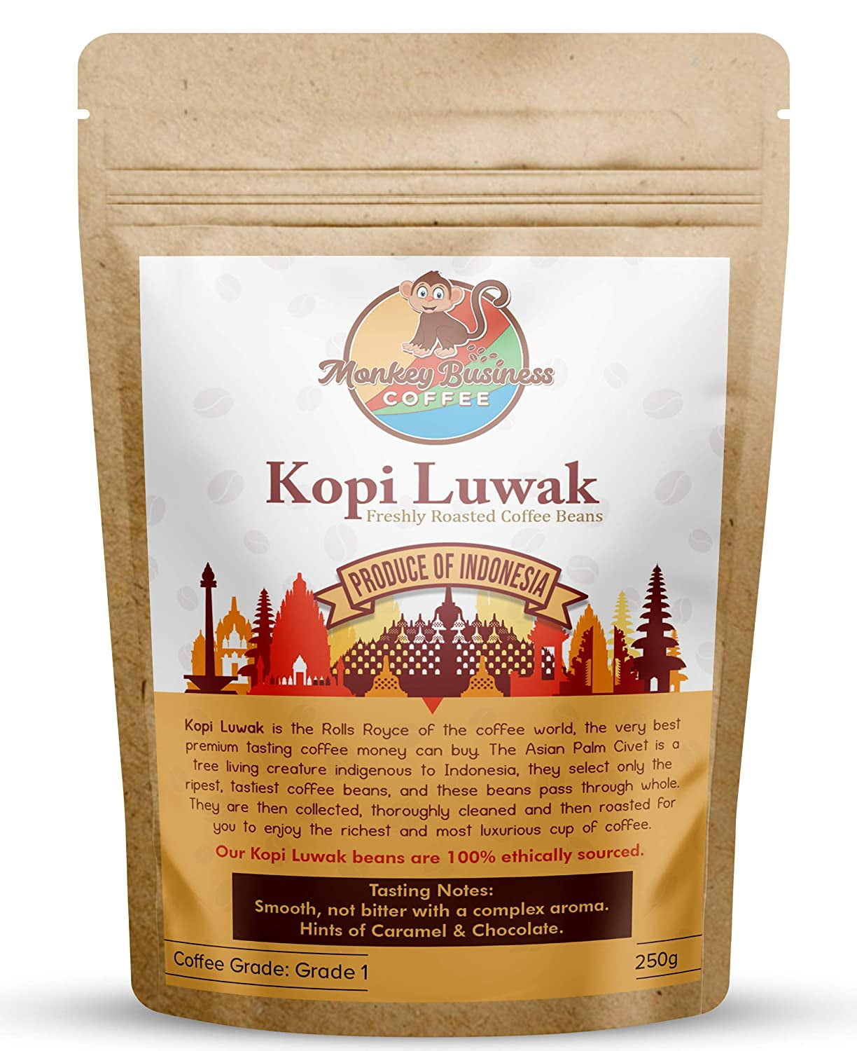 Monkey Business Coffee - Wild Kopi Luwak Coffee Whole Beans - Ethically ...