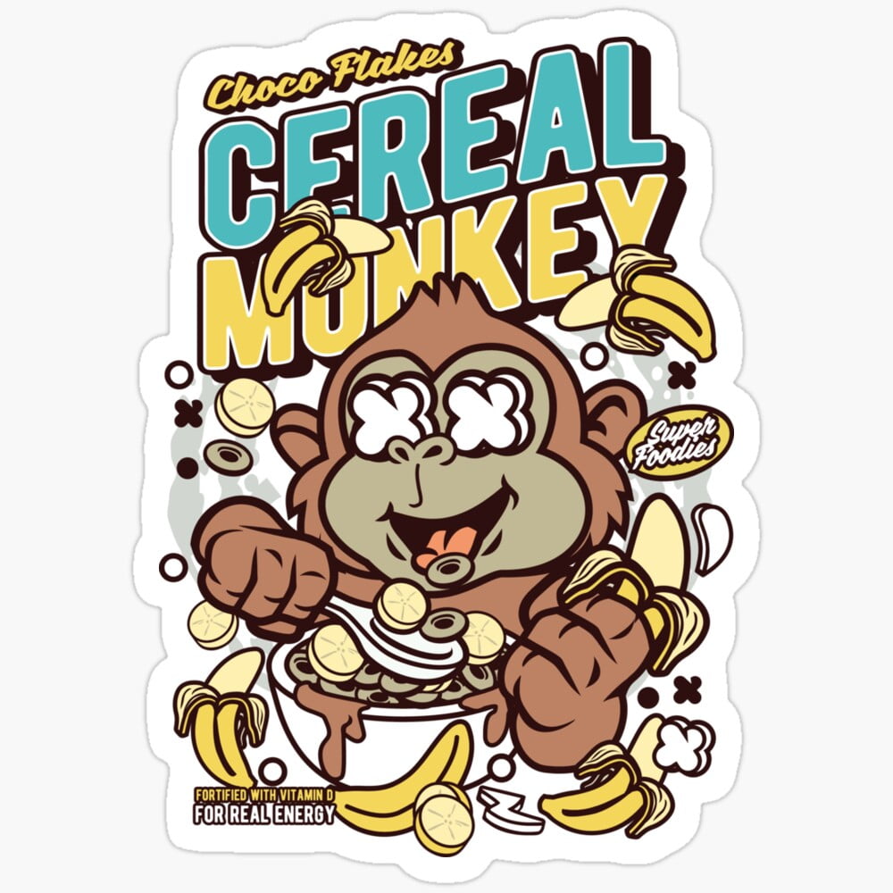 Monkey Cereal Breakfast Urban Street Design Cartoon Sticker Phone Decal ...