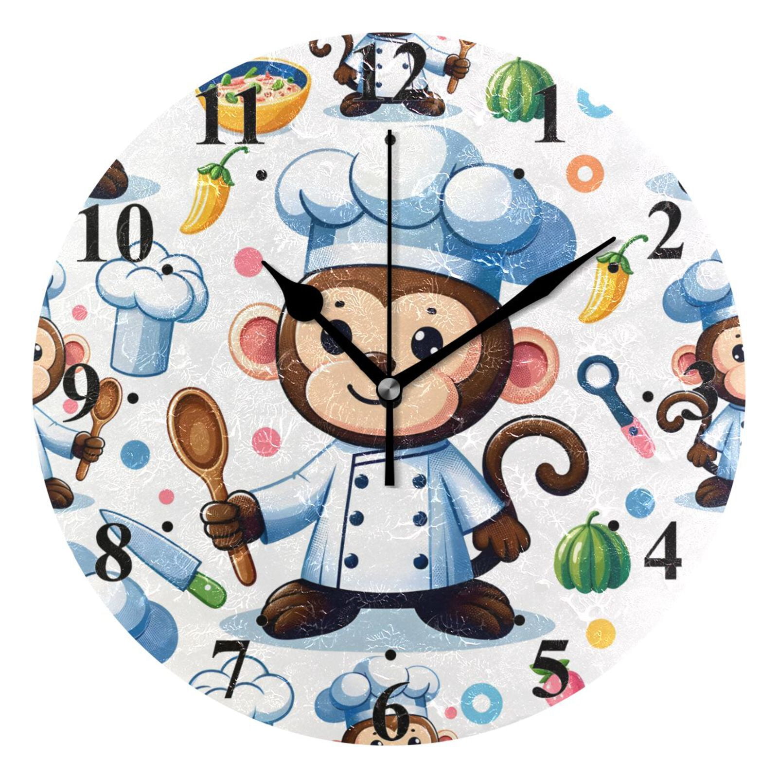 Monkey Chef Cooker Black 10 inch Wall Clocks Non Ticking Easy to Read ...