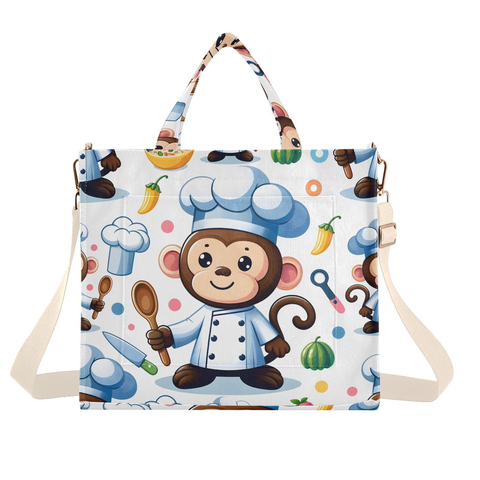Monkey Chef Cooker Corduroy Tote Bag Handbag Large Messenger Bag ...
