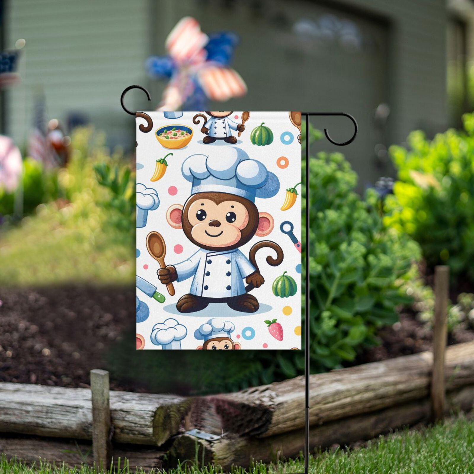 Monkey Chef Cooker Garden Flag Double Sided Outdoor Banners for ...