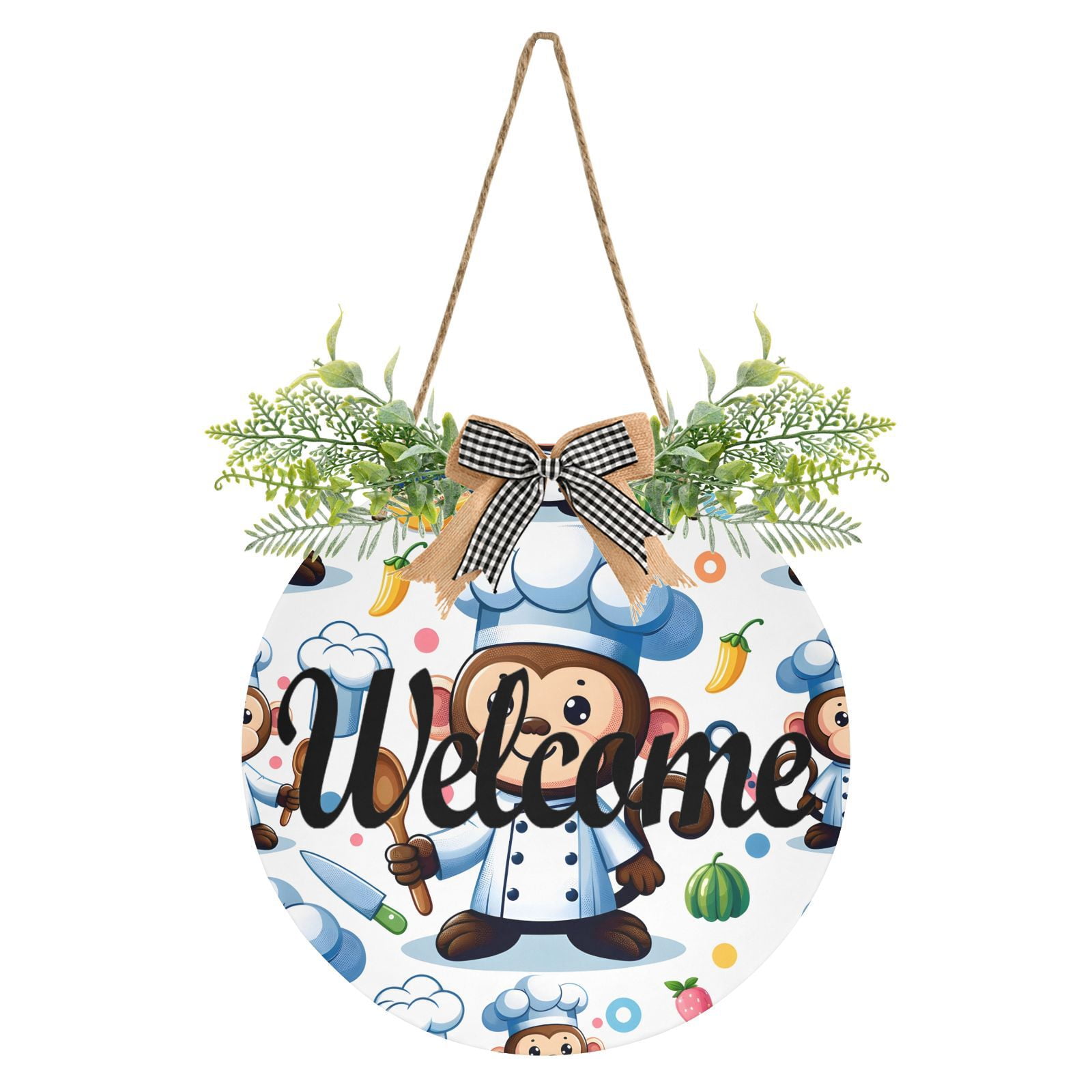 Monkey Chef Cooker Welcome Sign for Front Door Wreath Door Sign for ...
