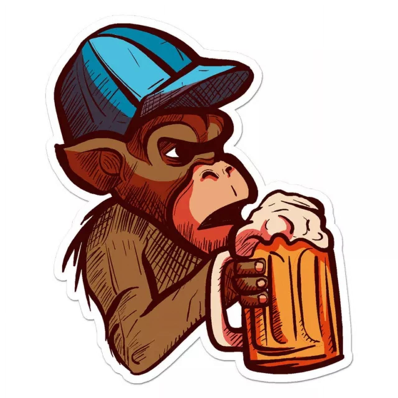 Monkey Chimp Beer Sticker Indoor Outdoor Phone Decal Water Bottle ...