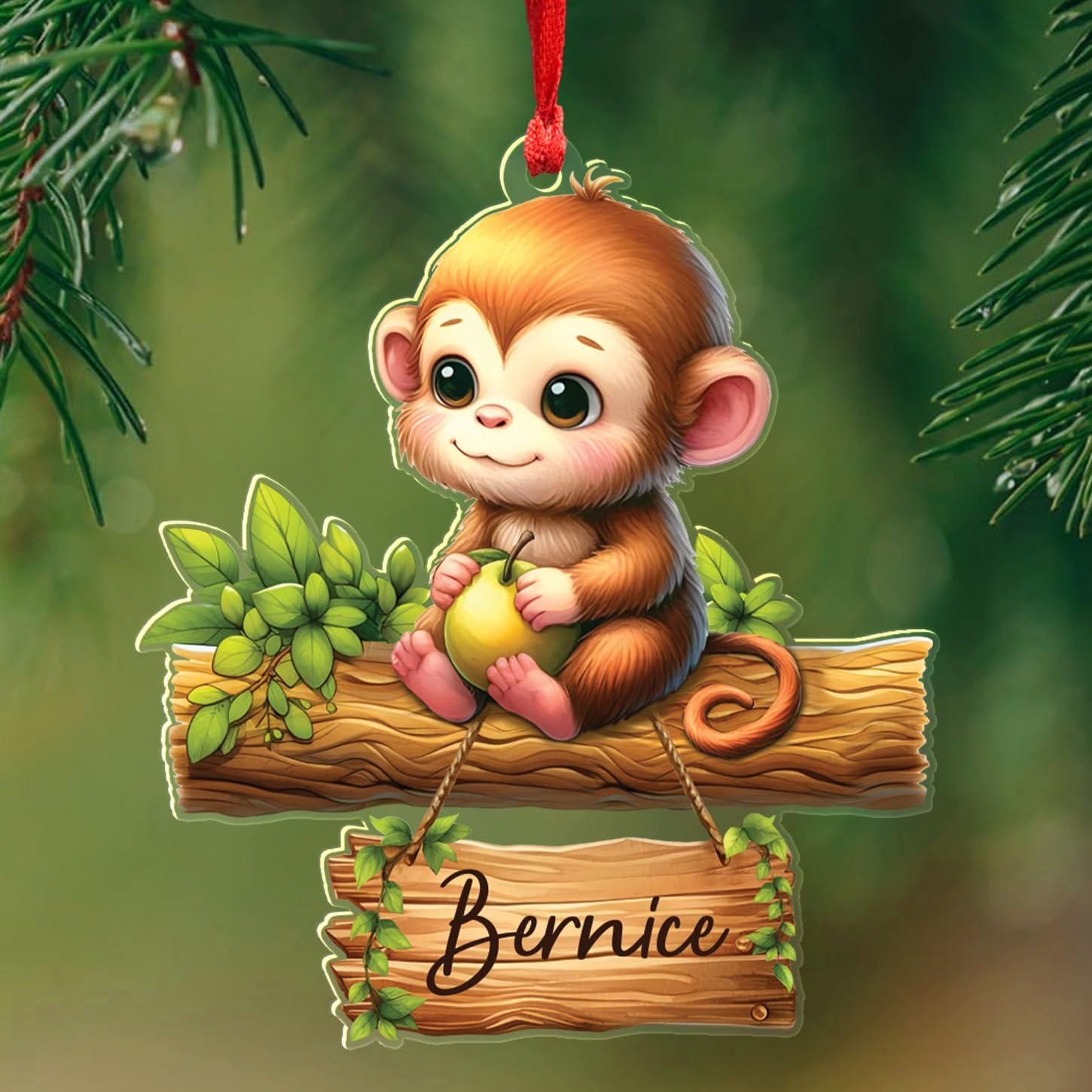 Monkey Christmas Ornament 2025, Personalized Name Baby Monkeys Xmas ...