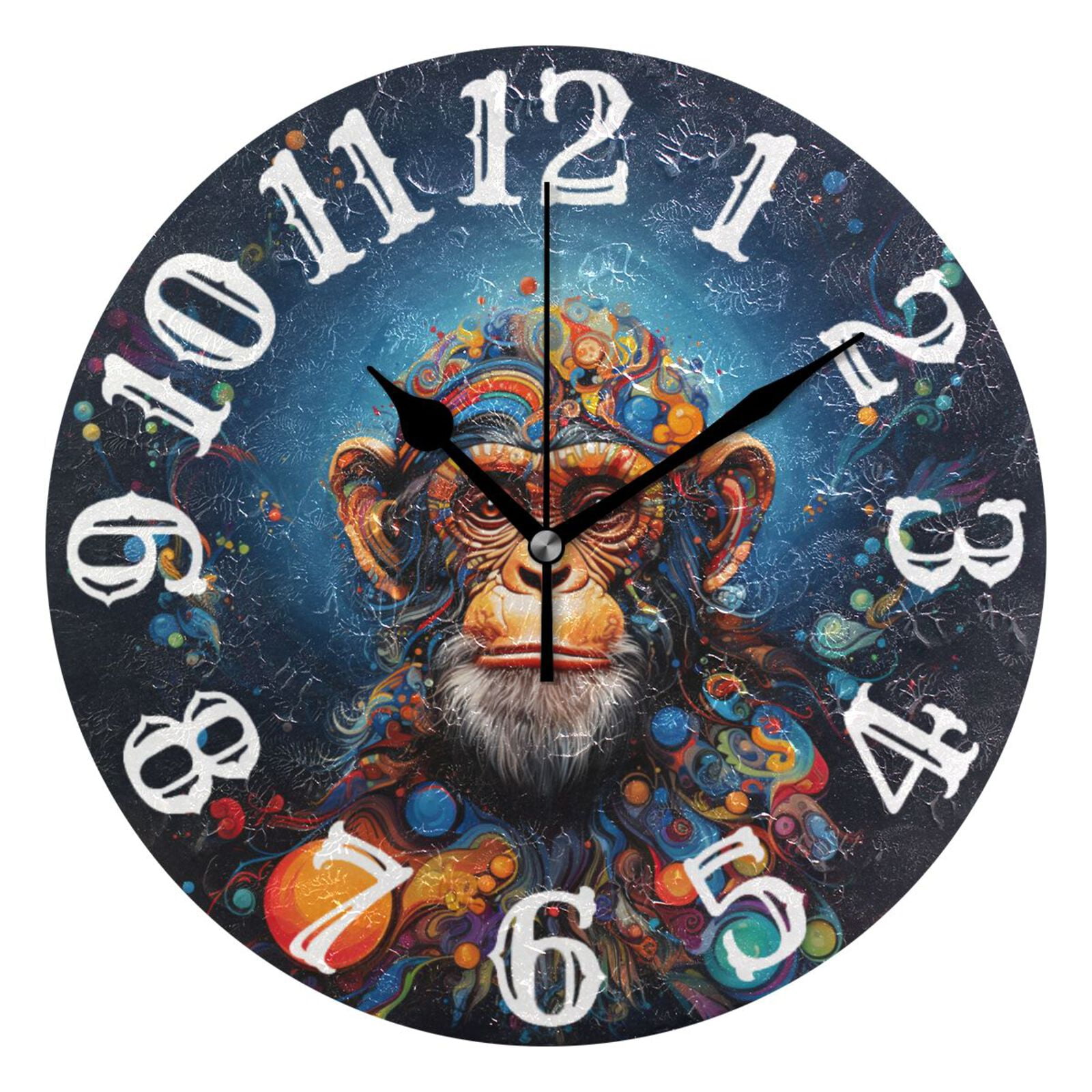 Monkey Color Spots 10 inch Wall Clocks Non Ticking Easy to Read Battery ...