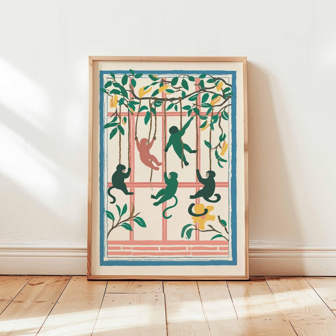 Monkey Colorful Jungle Animals Poster Nursery Playful Wall Decor Art ...