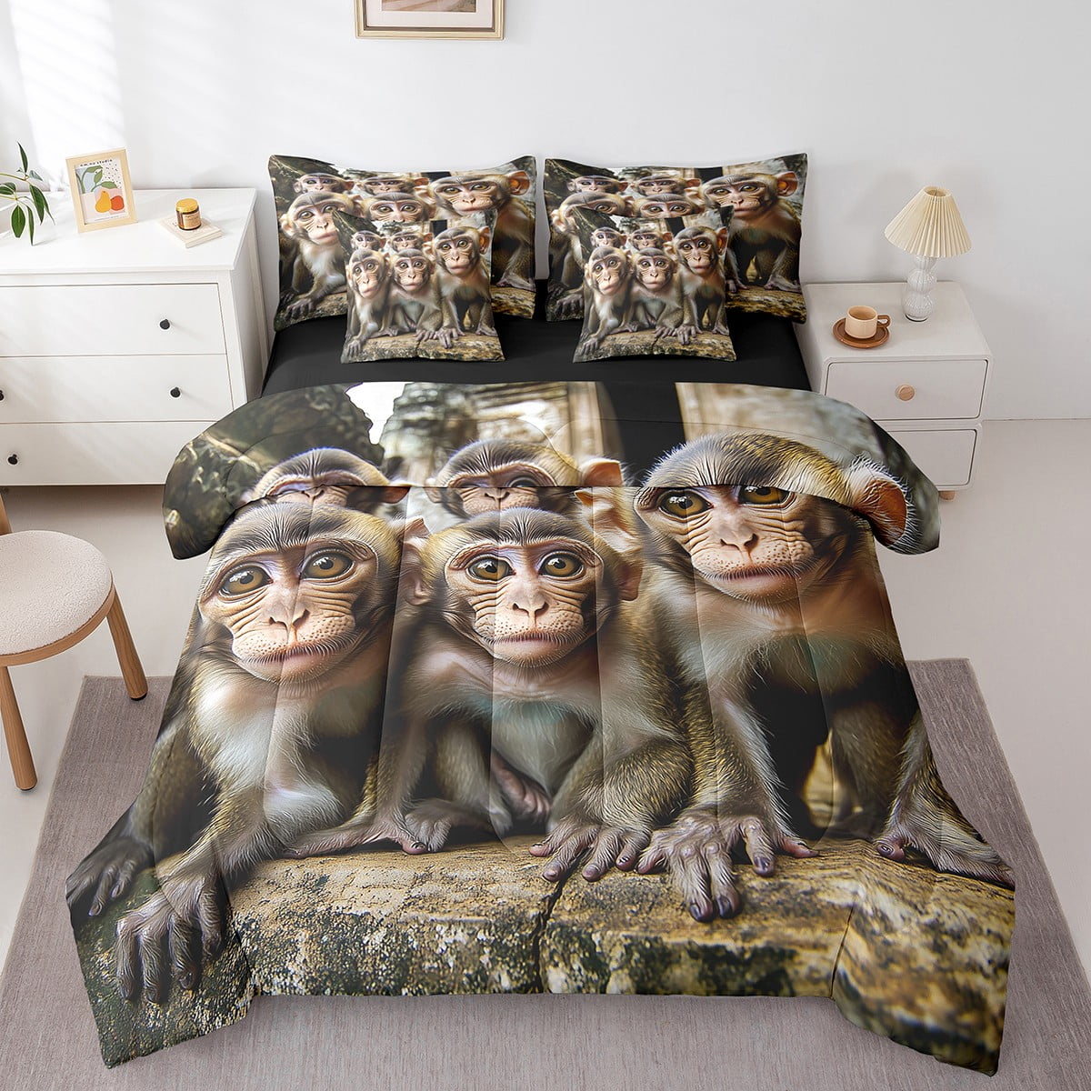 Monkey Comforter Set 7 Piece Bed in a Bag Twin,Animal Bedding Sets Cute ...