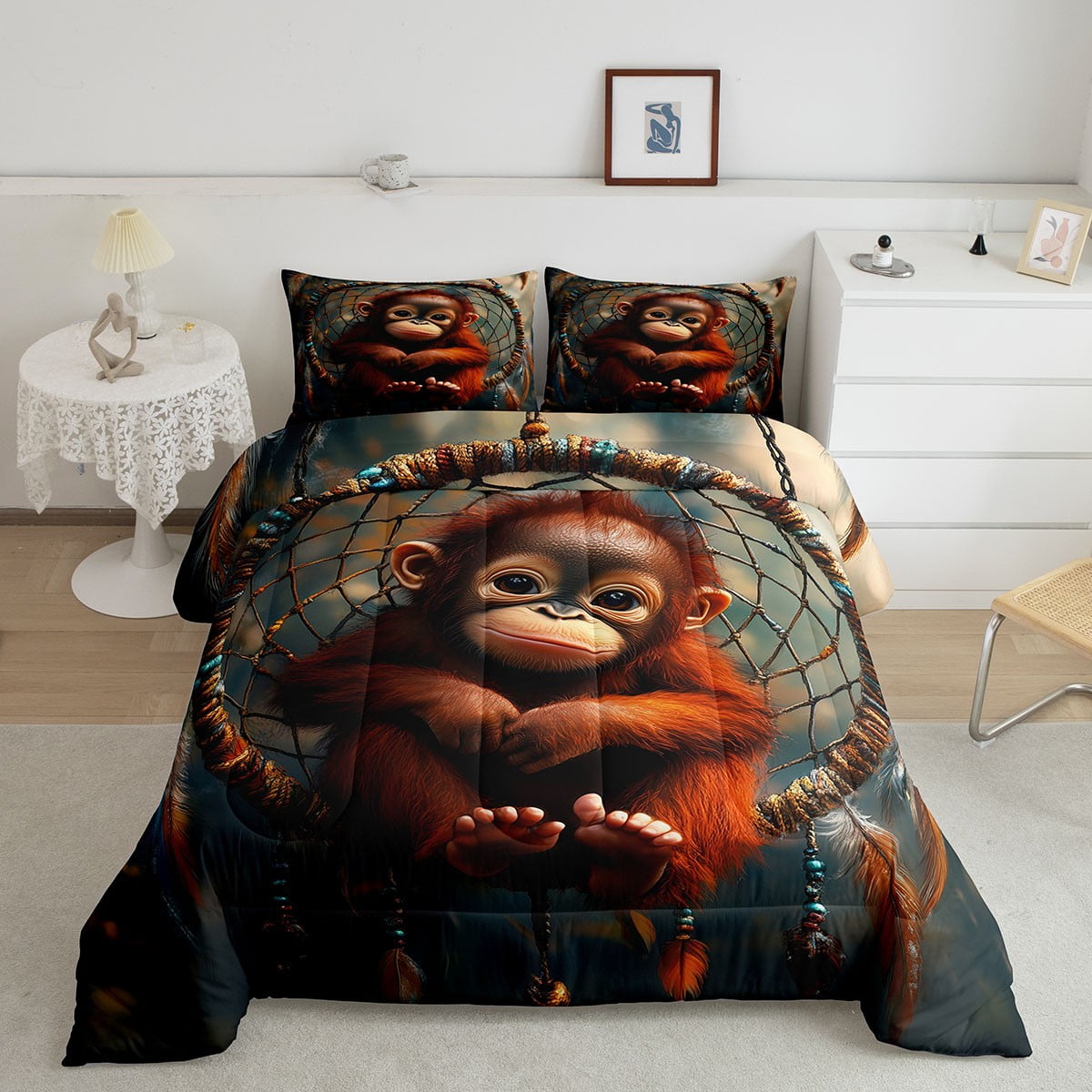 Monkey Comforter Set Dream Catchers Bedding Sets Full,Boho Feather ...