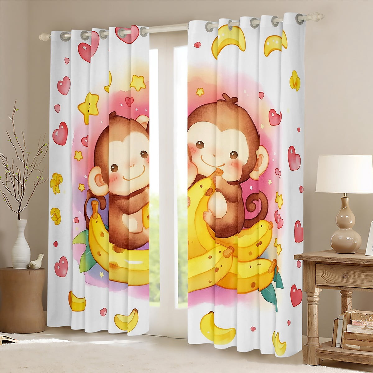Monkey Curtains Yellew Banana Pattern 30%-50% Blackout Curtains,Cute ...