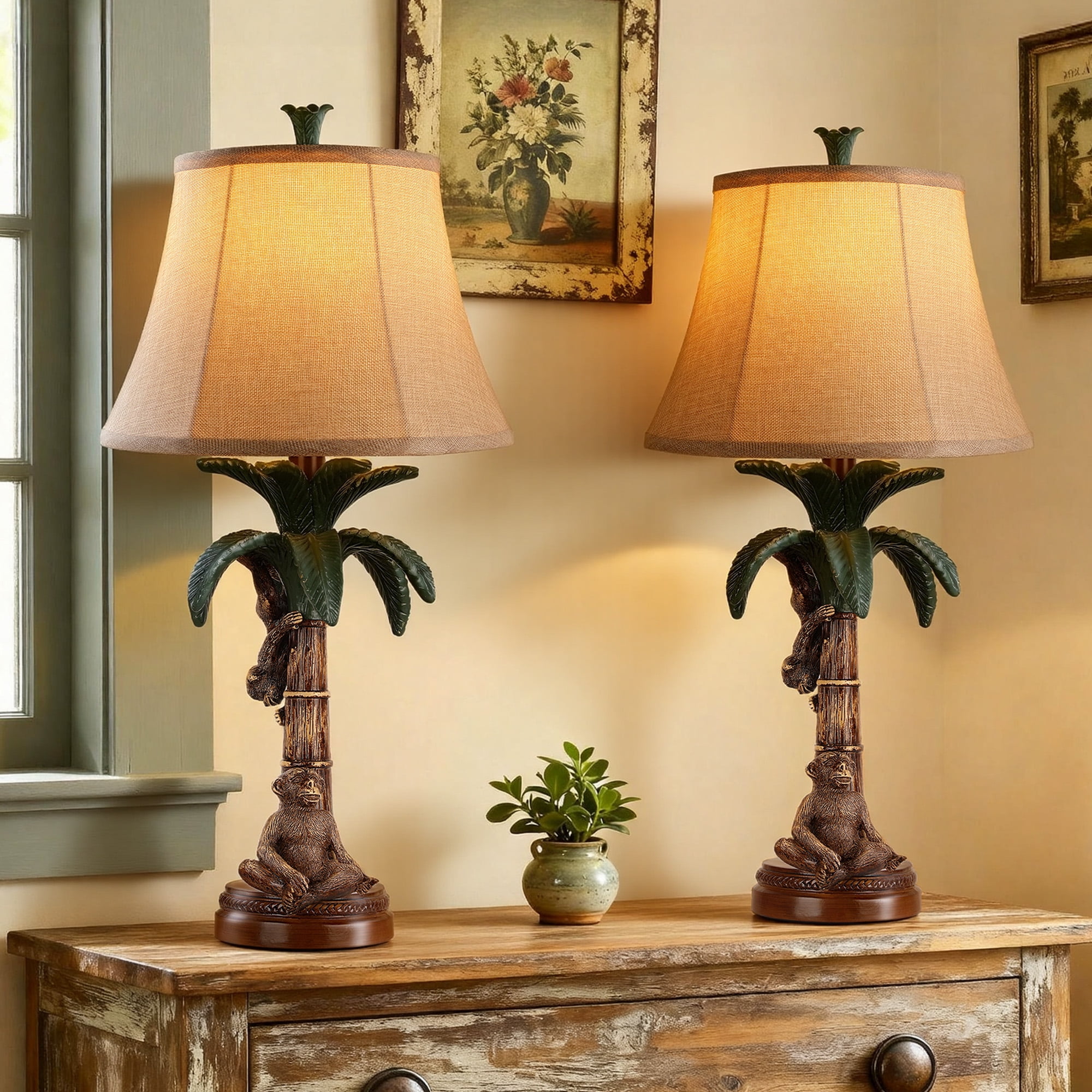 24in Rustic Farmhouse Climbing Monkey Table Lamps Set of 2 for Living ...