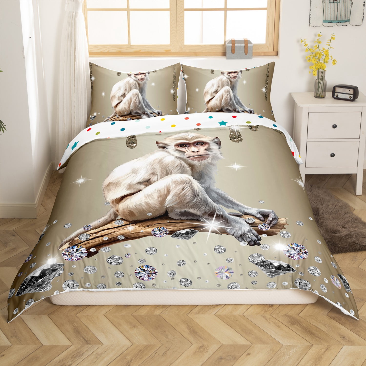 Monkey Duvet Cover Set Brown Sequin Fluid Art Comforter Cover,Crystal ...