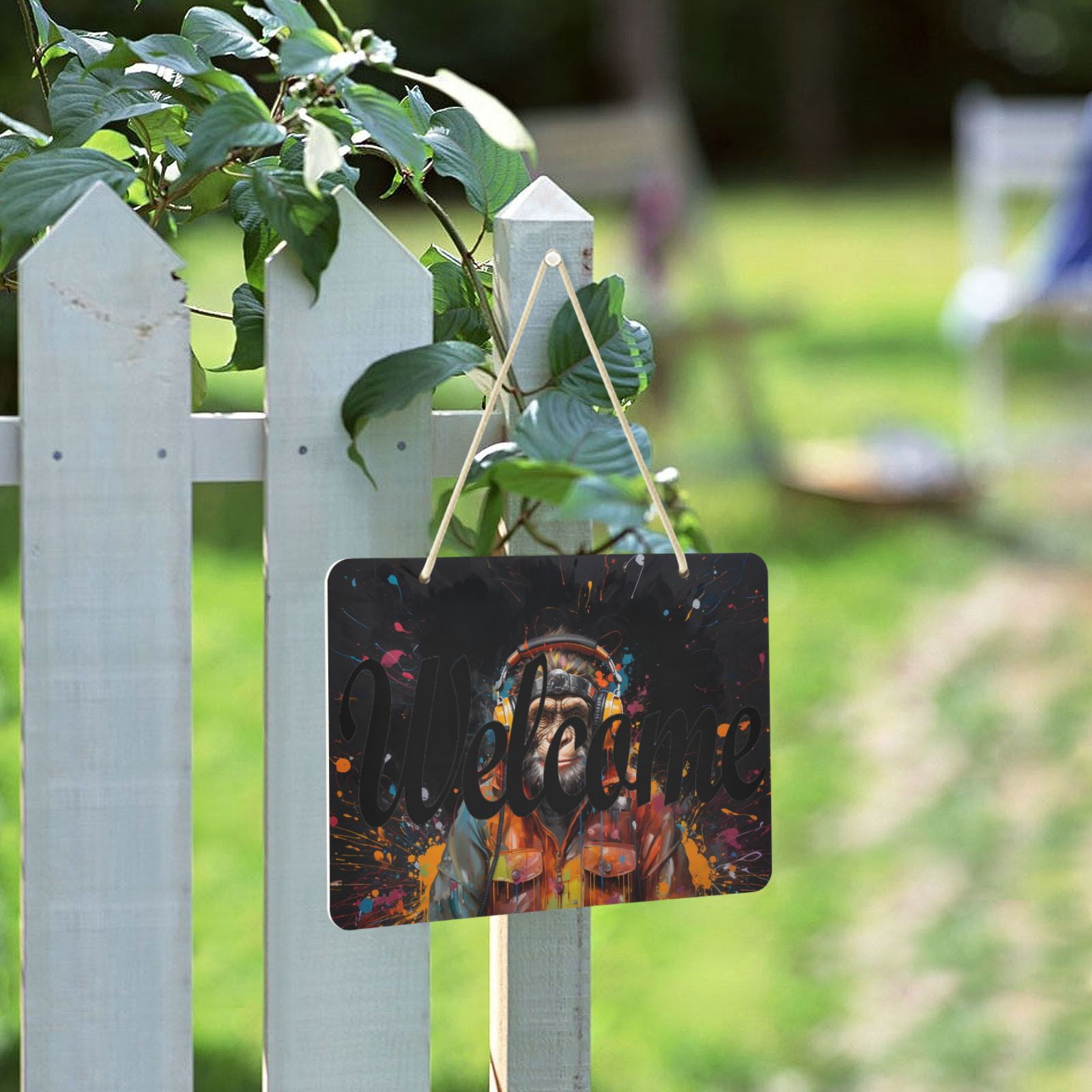 Monkey Earphone Coat Welcome Sign for Front Door Porch Wreath Door Sign ...