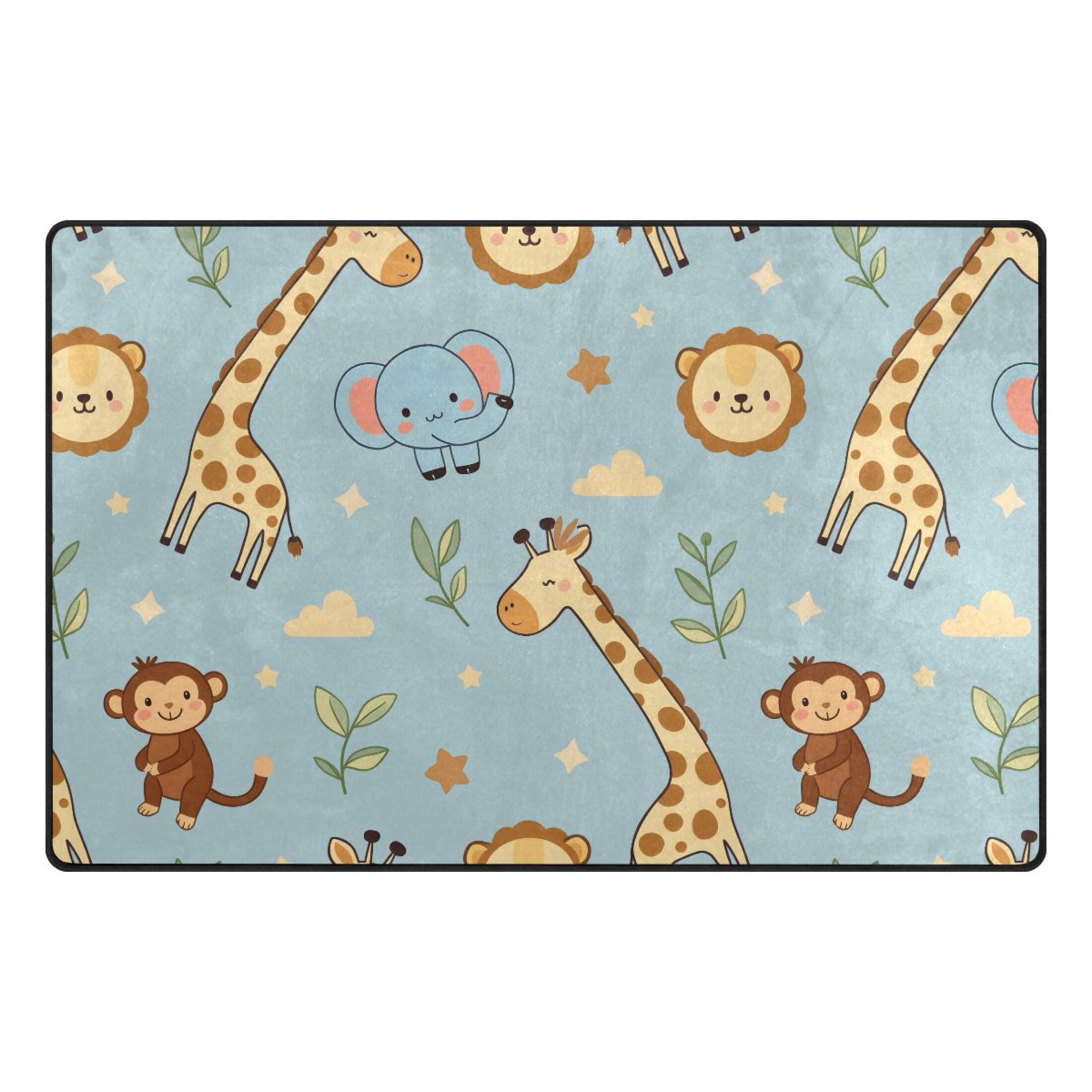 Monkey Elephant Giraffe Pattern Memory Foam Area Rug 31"x20" Non Slip ...