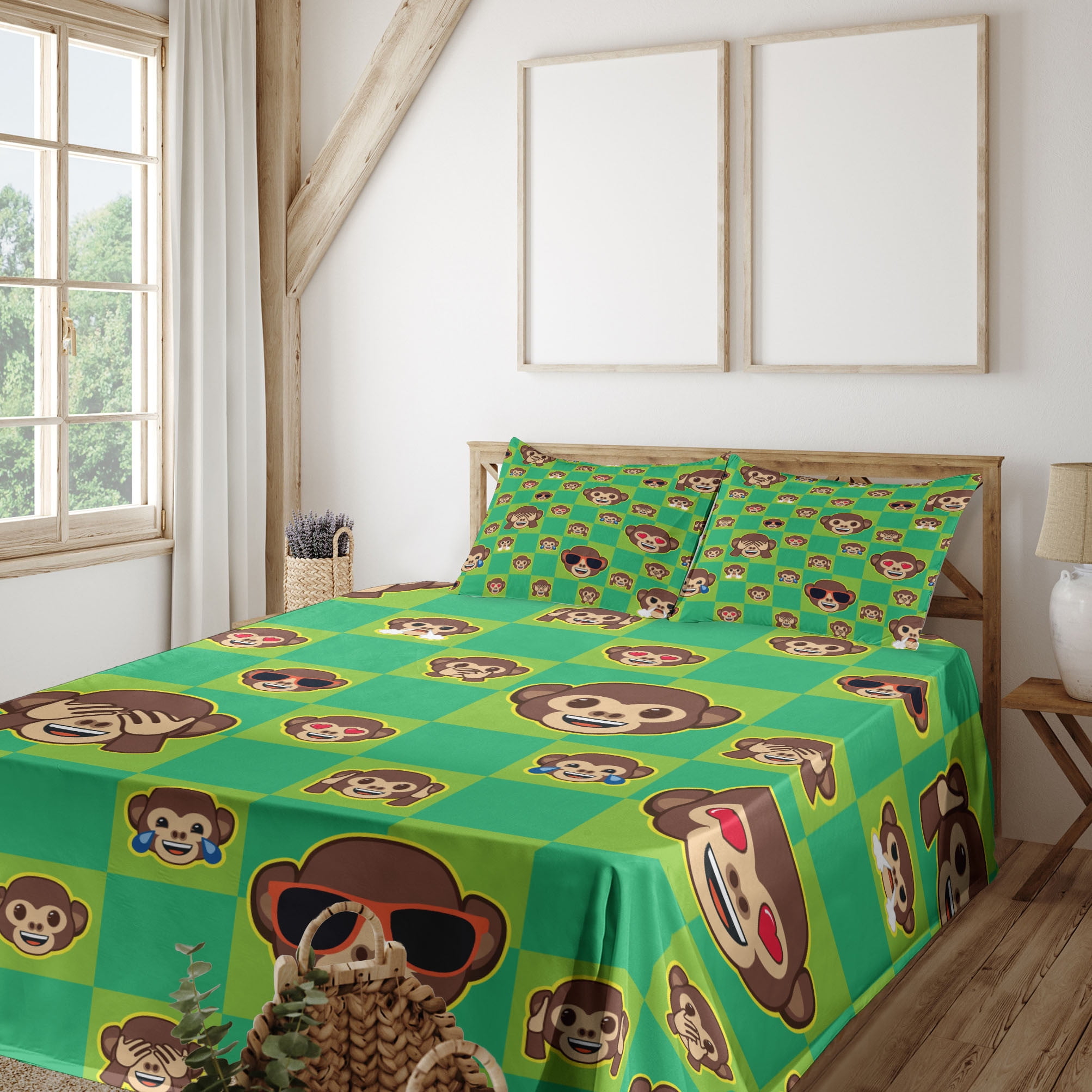 Monkey Emoji Sheet Set, Cartoon Wild Animal Characters on Jungle Colors ...