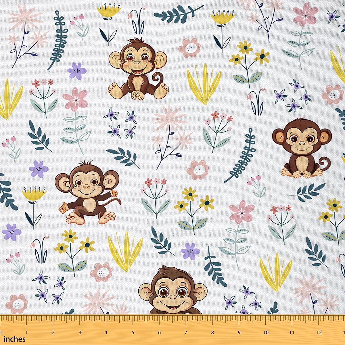 Monkey Fabric By the Yard,Groovy Flower Floral Upholstery Fabric,Monkey ...