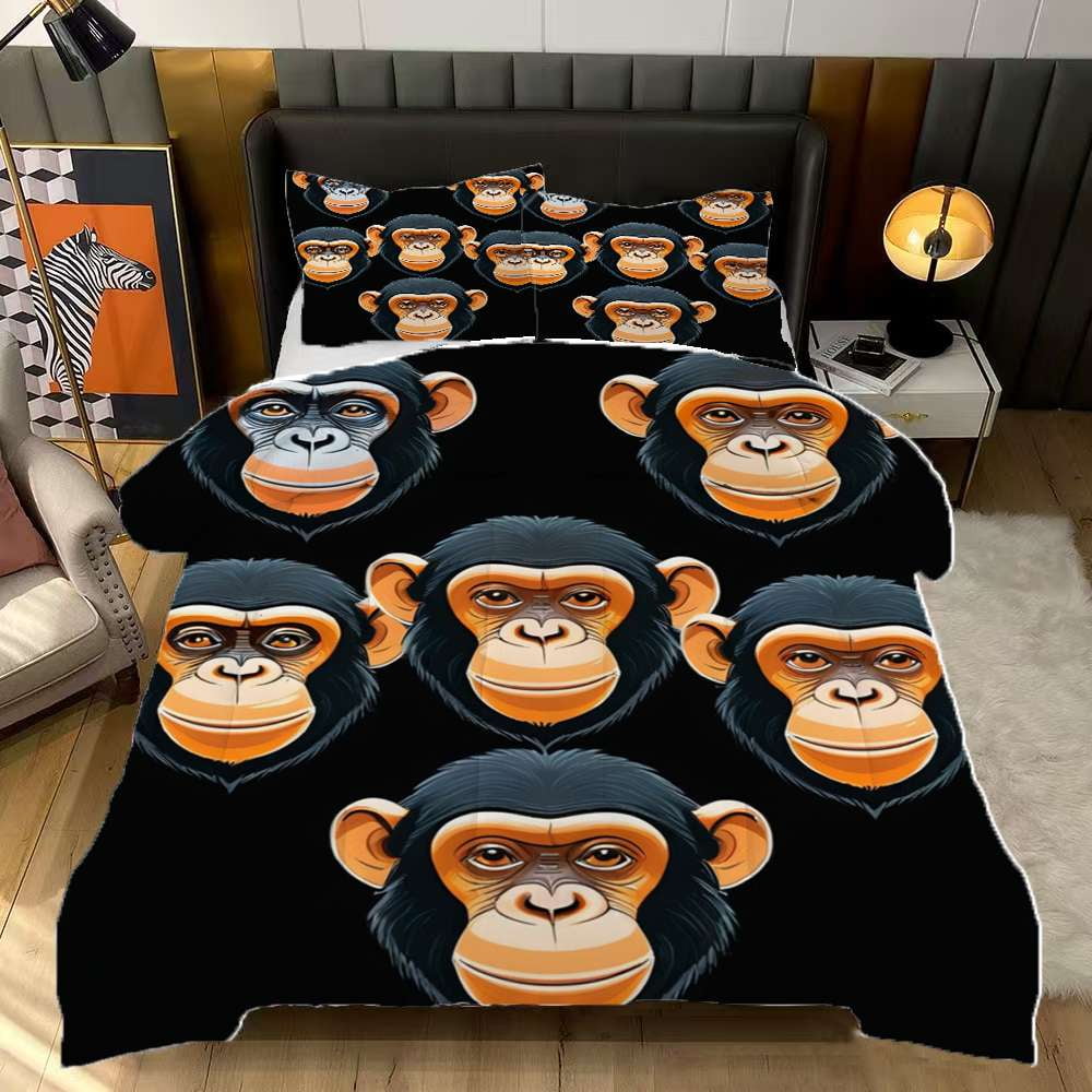 Monkey Faces Cartoon Set Comforter Set Queen Size Bedding Set For Travl ...