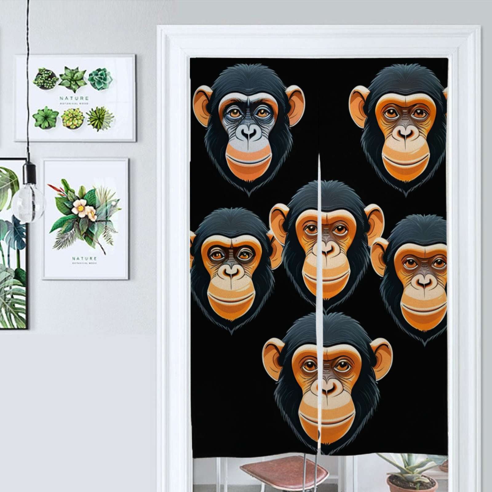 Monkey Faces Cartoon Set Door Curtain Nordic Living Room DoorCurtain ...