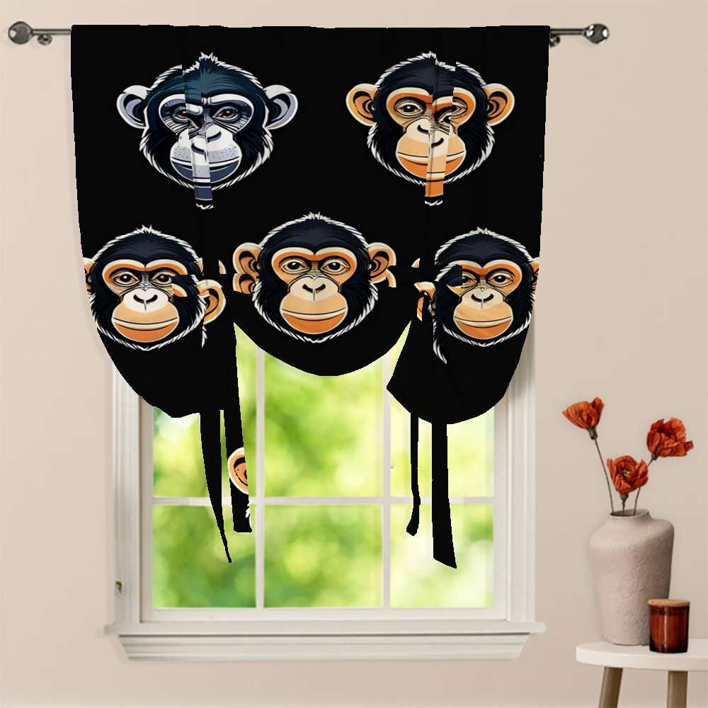 Monkey Faces Cartoon Set Window Curtain for Living Room Roman Curtain ...